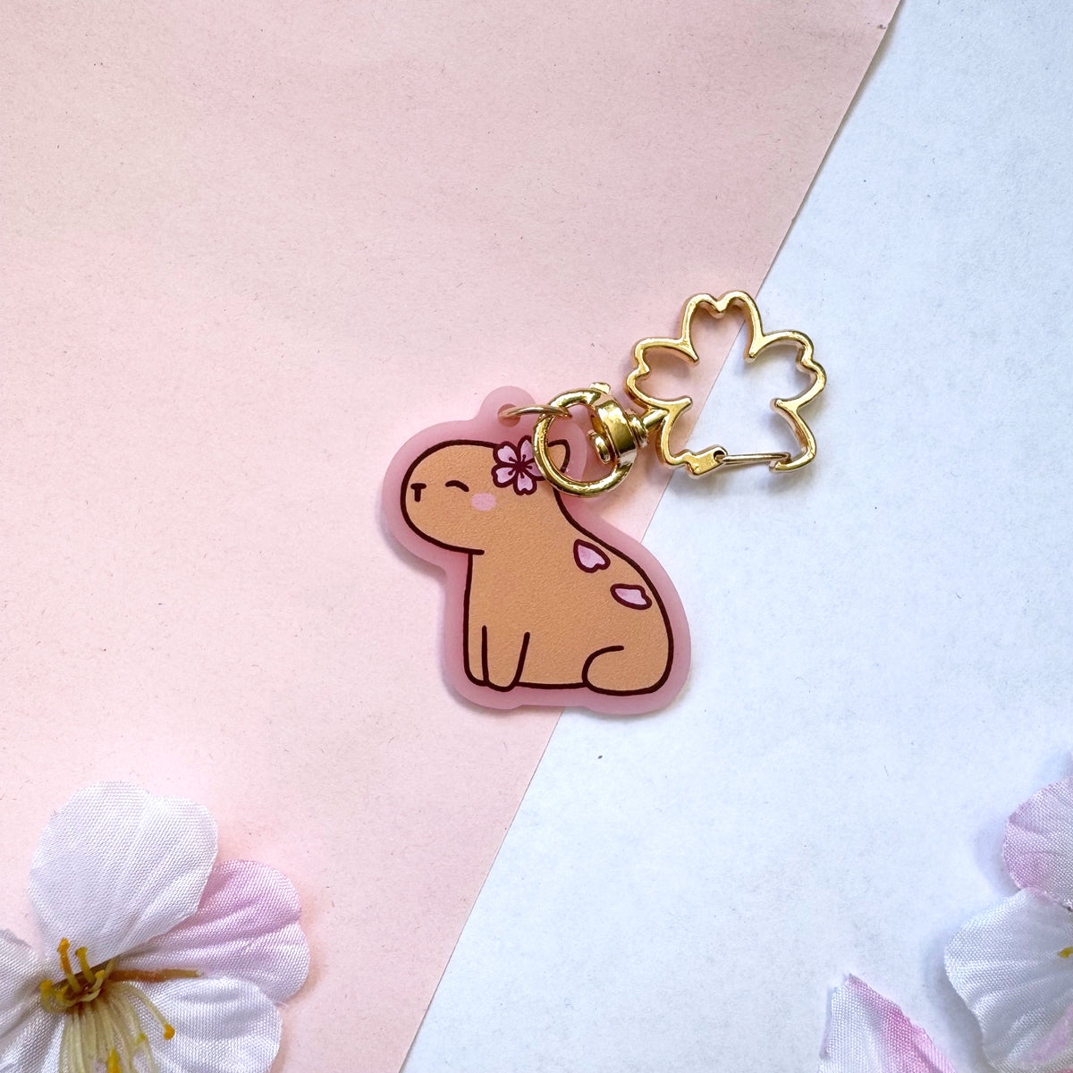 Cherry Blossom Capybara Charm - Frosted Pink with Sakura Clasp ...